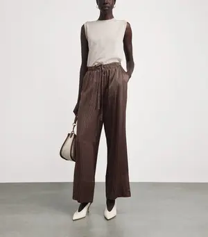 LAURA PITHARAS Silk Printed Drawstring Trousers - Brown