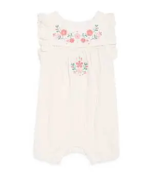 PUREBABY Organic Cotton Embroidered Playsuit - Ivory