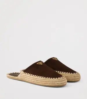 Prada Suede Triangle Mules - Brown
