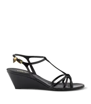 Prada Patent Leather Wedge Sandals - Black