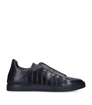 Zegna Crocodile Leather Triple Stitch Sneakers - Black