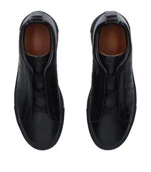 Zegna Crocodile Leather Triple Stitch Sneakers - Black