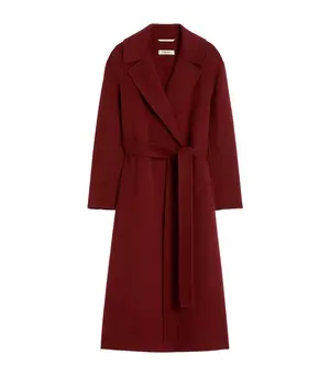 Max Mara Virgin Wool Belted Coat - Red