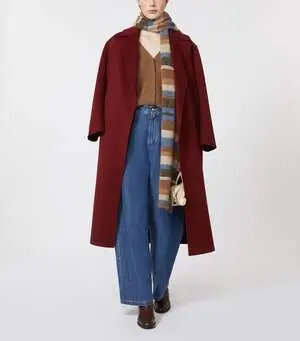 Max Mara Virgin Wool Belted Coat - Red