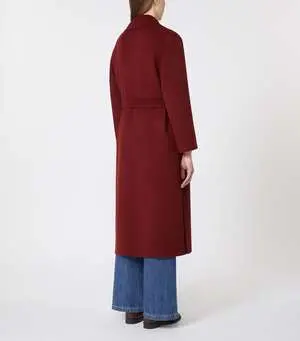 Max Mara Virgin Wool Belted Coat - Red