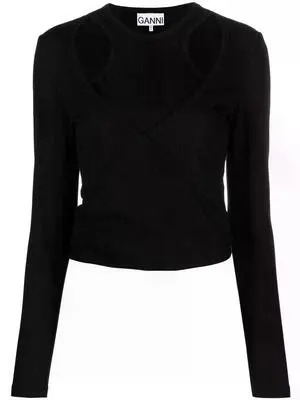 GANNI Ribbed Jersey Wrap Blouse