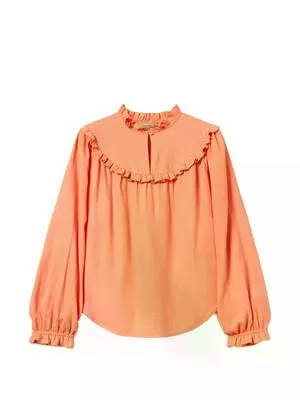TWINSET Linen Blouse With Micro Ruffles And Band Collar