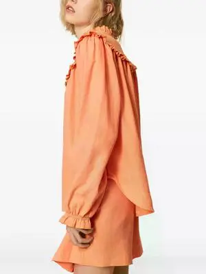 TWINSET Linen Blouse With Micro Ruffles And Band Collar