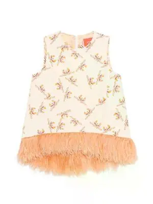 La DoubleJ La Scala Floral-print Fringed Top - Neutrals