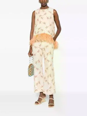 La DoubleJ La Scala Floral-print Fringed Top - Neutrals