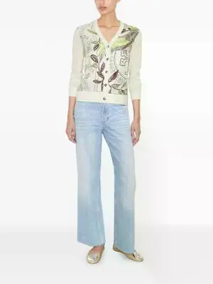 Tory Burch Printed Silk Twill And Merino Wool Cardigan