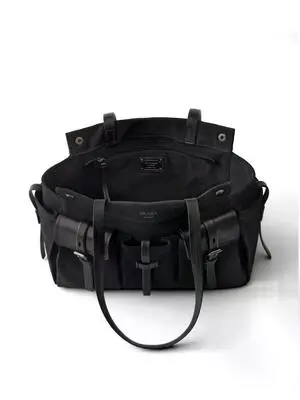 Prada Route Large Canvas And Leather Tote Bag - Black