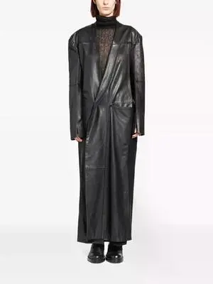 YEHUAFAN Double-breasted Lambskin Leather Coat