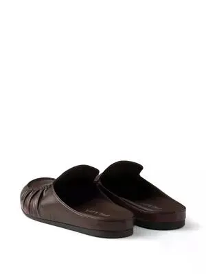 Prada Gathered Leather Mules - Brown