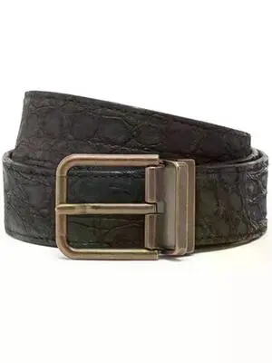 Dolce & Gabbana Adjustable Alligator Leather Buckle Belt - Black