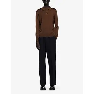 Sandro Ribbed Long-sleeve Stretch-knit Polo - Cognac