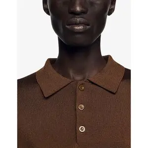 Sandro Ribbed Long-sleeve Stretch-knit Polo - Cognac