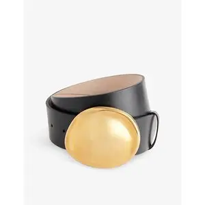 Khaite Keefe Leather Belt With 18ct Gold-plated Buckle - Black
