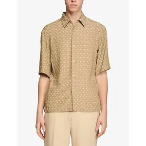 Sandro Link-print Relaxed-fit Woven Shirt - Camel