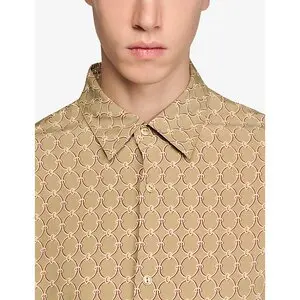 Sandro Link-print Relaxed-fit Woven Shirt - Camel