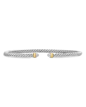 David Yurman Sterling And 14k Yellow Gold Diamond Cable Flex Bracelet - Silver