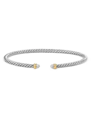 David Yurman Sterling And 14k Yellow Gold Diamond Cable Flex Bracelet - Silver
