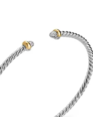David Yurman Sterling And 14k Yellow Gold Diamond Cable Flex Bracelet - Silver