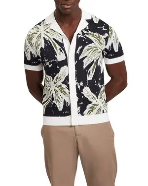 Ted Baker London Kyes Knitted Leaf Camp Shirt - Navy