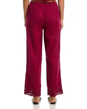 Rails Emmie Linen Pants - Berry Hibiscus Embroidery