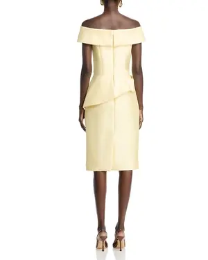 Rickie Freeman For Teri Jon Mikado Floral Peplum Dress - Yellow Multi