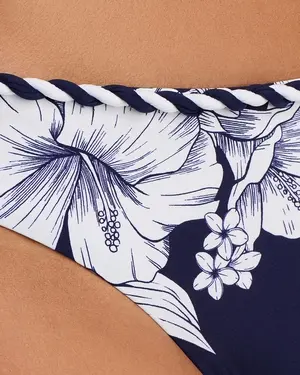La Blanca Mariner Hipster Bikini Bottom With Floral Print And Rope Trim - Indigo