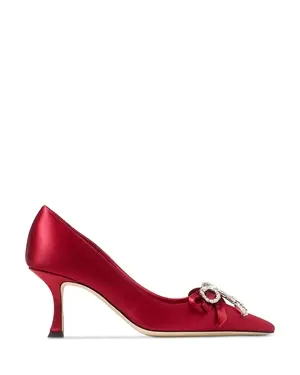 JIMMY CHOO Auria 70 Satin Crystal Bow Pumps - Ruby Red/crystal