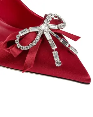 JIMMY CHOO Auria 70 Satin Crystal Bow Pumps - Ruby Red/crystal