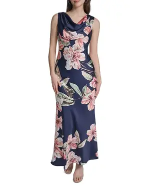 Eliza J Sleeveless Draped Gown - Navy