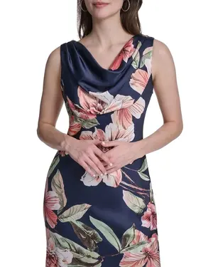 Eliza J Sleeveless Draped Gown - Navy