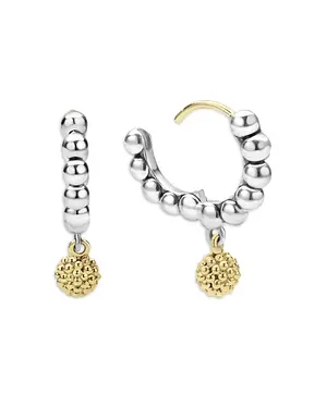 Lagos 18k Yellow Gold & Sterling Caviar Icon Ball Dangle Hoop Earrings