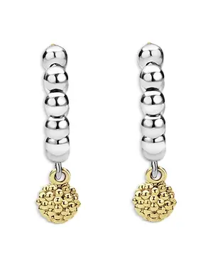 Lagos 18k Yellow Gold & Sterling Caviar Icon Ball Dangle Hoop Earrings