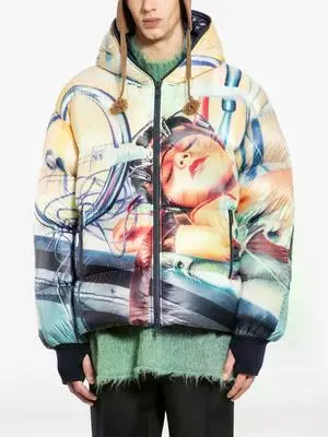 Undercover Printed Hooded Down Jacket - Blue