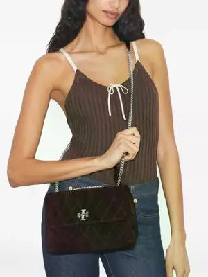 Tory Burch Kira Quilt Suede Small Convertible Shoulder Bag - Brown