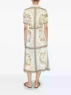Tory Burch Cinched Cotton Zip Dress - Neutrals