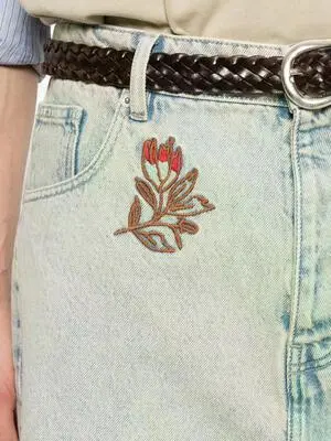 Drole De Monsieur Floral-embroidered Denim Shorts - Blue
