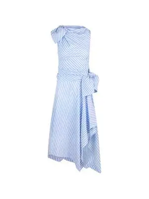 Monse Bow-drape Shirting Asymmetric Dress - Blue