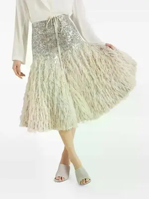 Brunello Cucinelli Sequin Embellished Midi Skirt - Neutrals