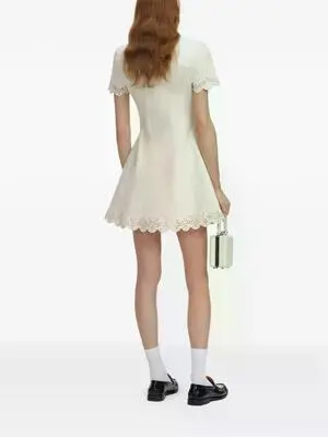 SELF-PORTRAIT Eyelet Collared Mini Dress - Neutrals
