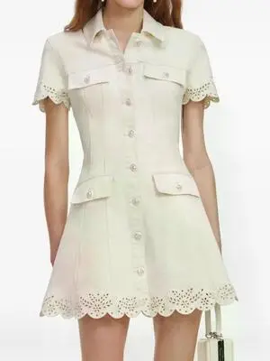 SELF-PORTRAIT Eyelet Collared Mini Dress - Neutrals