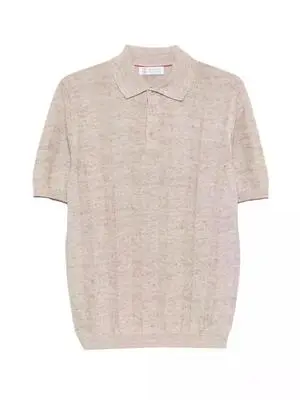 Brunello Cucinelli Ribbed Button Polo Shirt - Neutrals