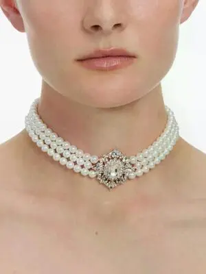 SELF-PORTRAIT Crystal Pearl Choker - Silver