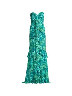 Tadashi Shoji Ruffled Floral Strapless Dress - Green