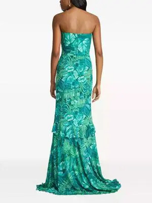 Tadashi Shoji Ruffled Floral Strapless Dress - Green