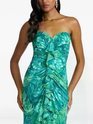 Tadashi Shoji Ruffled Floral Strapless Dress - Green